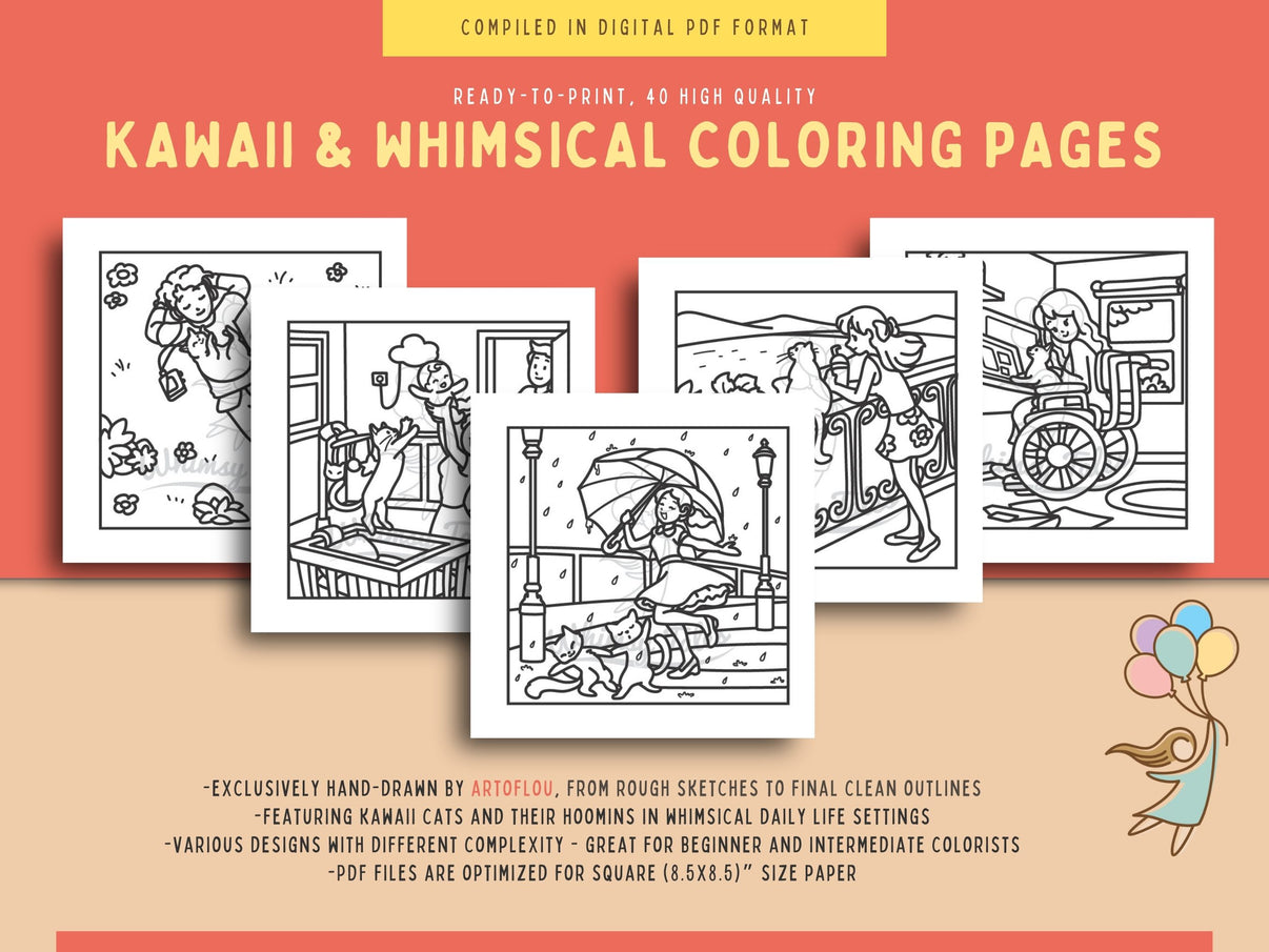 Whimsical Cozy Moments With Cats - Kawaii, Cozy & Comfy Coloring Book ...