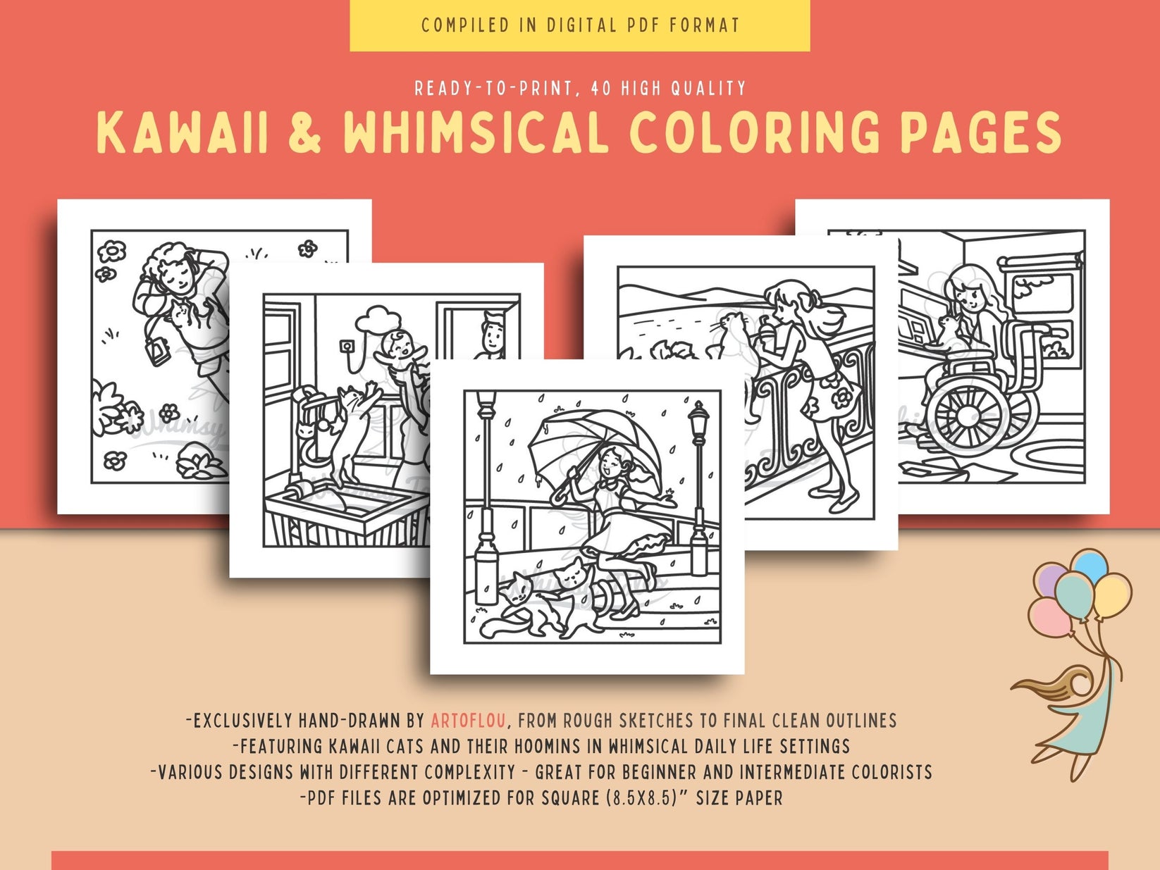 Whimsical Cozy Moments With Cats - Kawaii, Cozy & Comfy Coloring Book ...