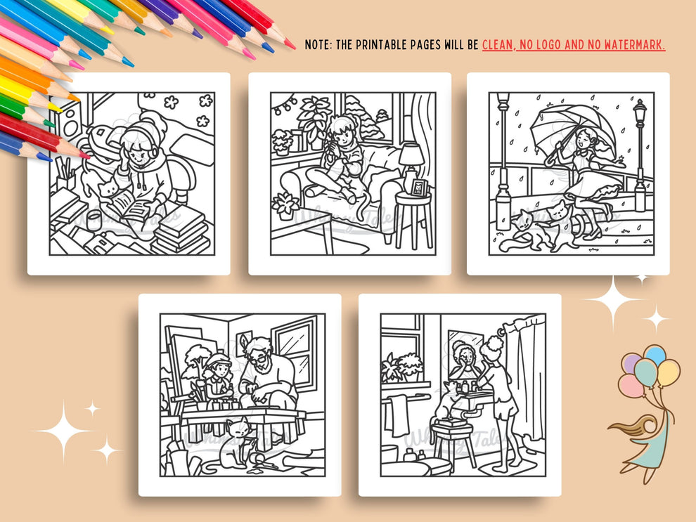 Whimsical Cozy Moments With Cats - Kawaii, Cozy & Comfy Coloring Book ...