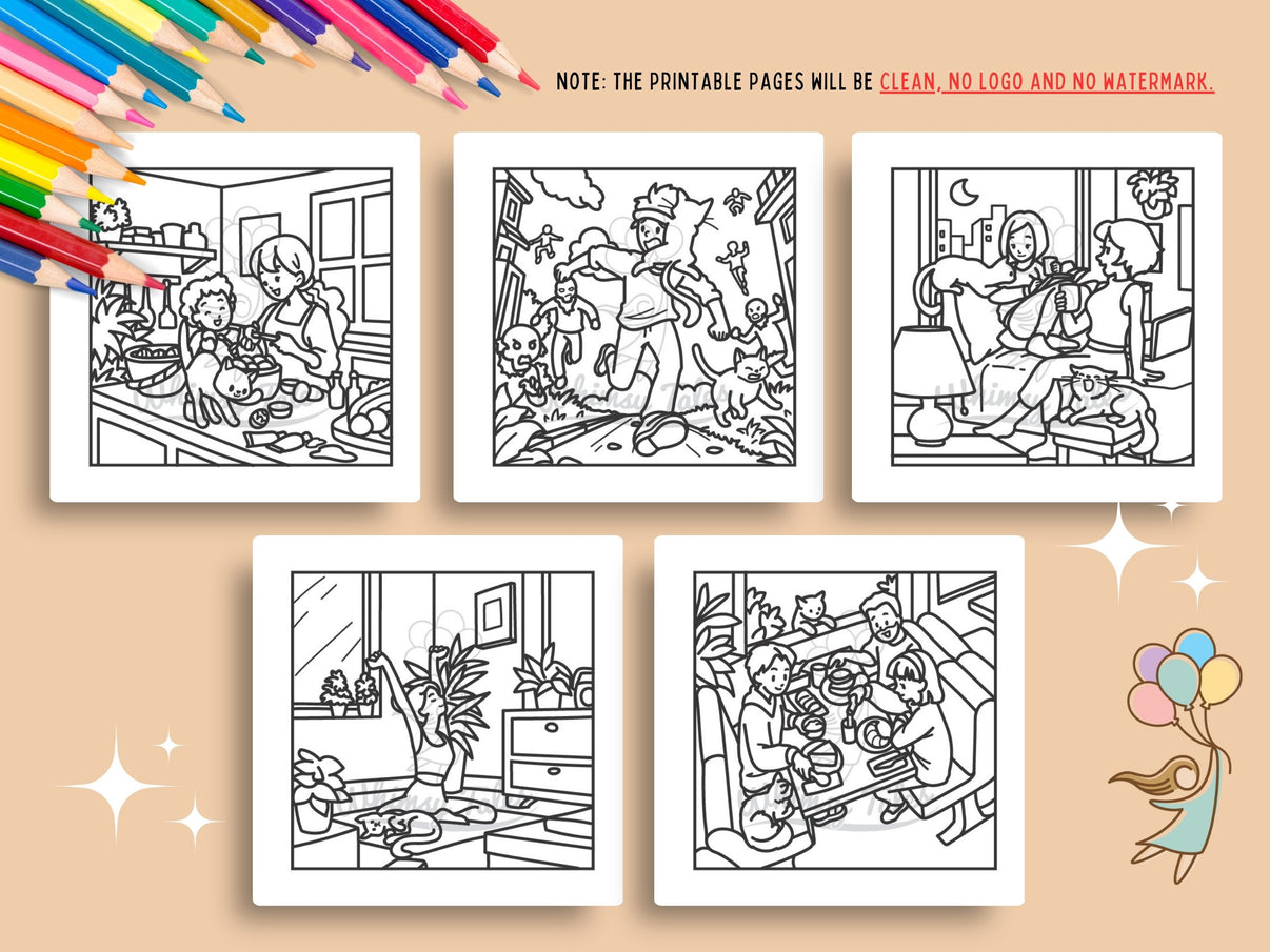 Whimsical Cozy Moments With Cats - Kawaii, Cozy & Comfy Coloring Book ...