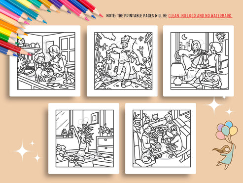 Whimsical Cozy Moments With Cats - Kawaii, Cozy & Comfy Coloring Book ...