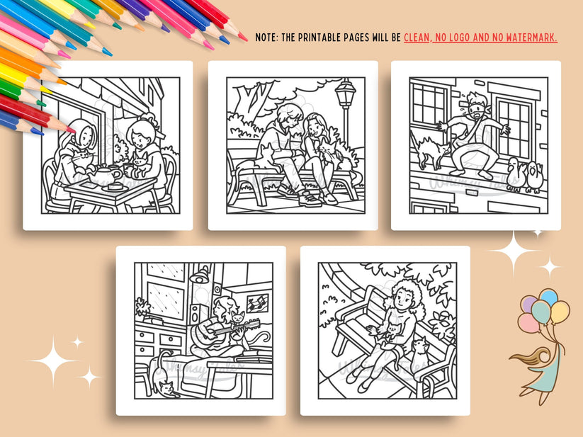 Whimsical Cozy Moments With Cats - Kawaii, Cozy & Comfy Coloring Book ...